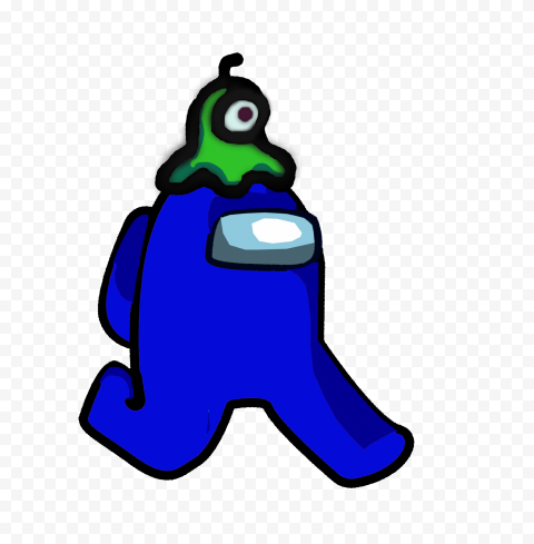 HD Blue Among Us Character Walking With Brain Slug Hat PNG | Citypng