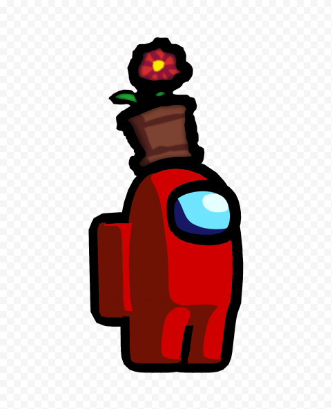 HD Red Among Us Crewmate Character With Flower Pot Hat PNG | Citypng