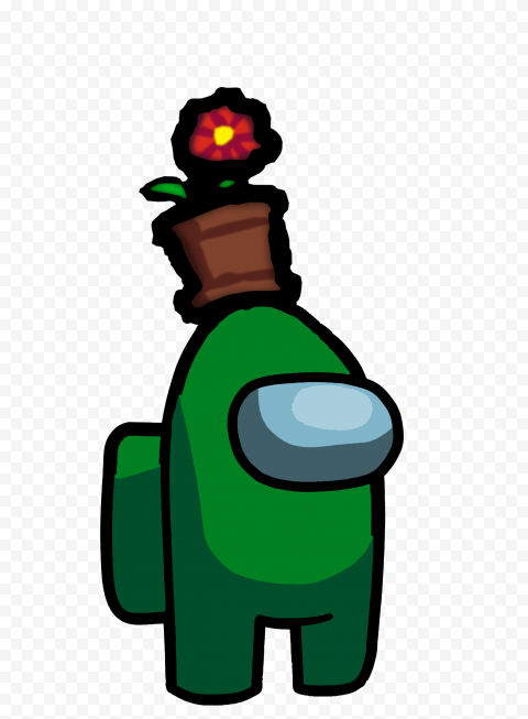 HD Green Among Us Crewmate Character With Flower Pot On Top PNG | Citypng