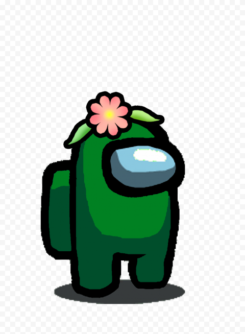 HD Green Among Us Character With Flower Hat PNG | Citypng