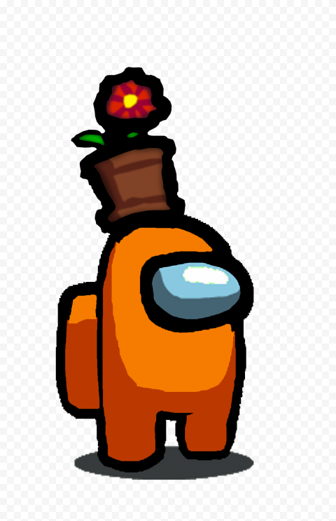 HD Among Us Orange Crewmate Character With Flower Pot Hat PNG | Citypng