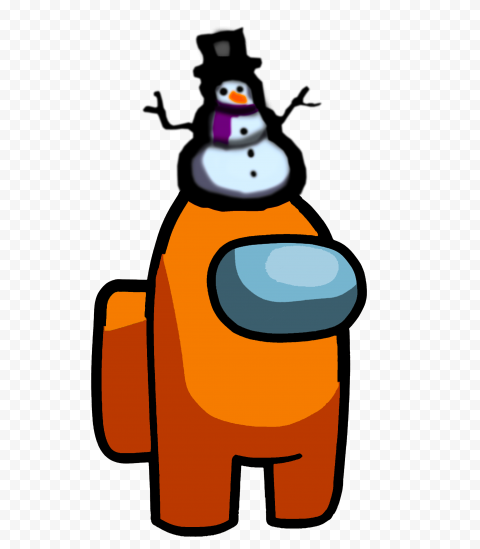 HD Orange Among Us Crewmate Character With Snowman Hat On Top PNG | Citypng
