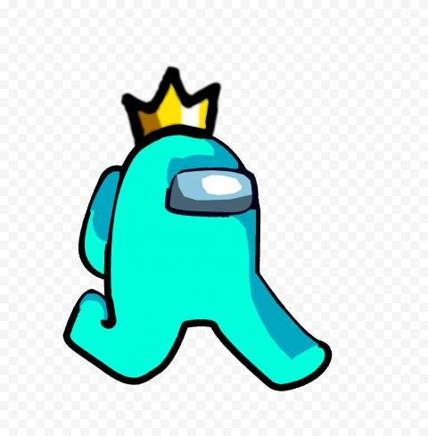 HD Cyan Among Us Character Walking With Crown Hat PNG | Citypng