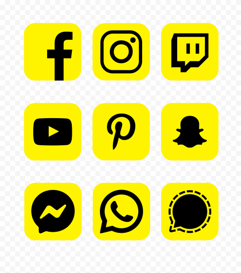 HD Social Media Yellow & Black Square Icons PNG | Citypng