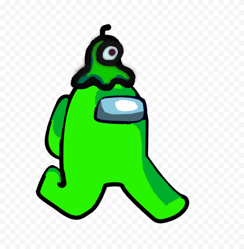 HD Lime Among Us Character Walking With Brain Slug Hat PNG | Citypng