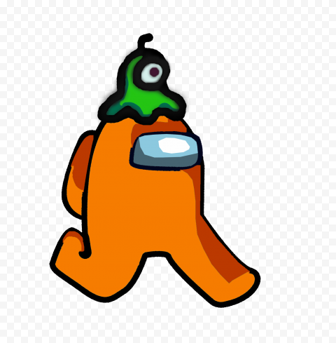 HD Orange Among Us Character Walking With Brain Slug Hat PNG | Citypng