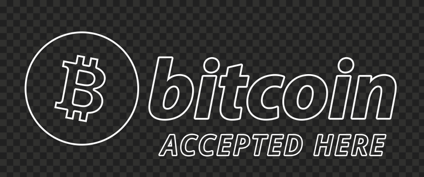 HD Bitcoin Accepted Here White Outline Logo Sign PNG | Citypng