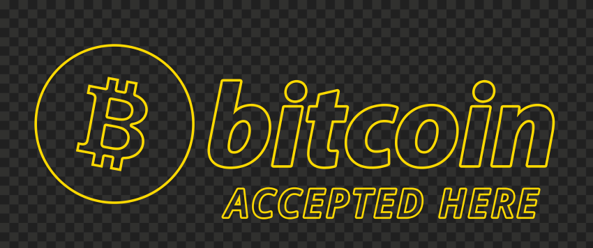HD Bitcoin Accepted Here Yellow Outline Logo Sign PNG | Citypng