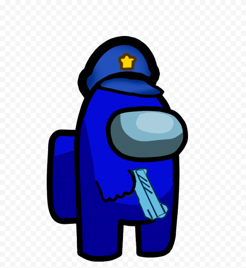 HD Blue Among Us Crewmate Character With Police Hat Hand Gun PNG | Citypng