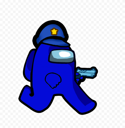 HD Blue Among Us Police Character Walking Holding Gun Weapon PNG | Citypng