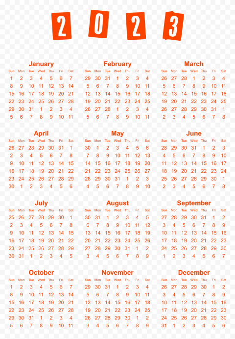 2023 Calendar Orange Colour Download PNG | Citypng