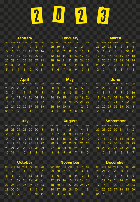 2023 Calendar Yellow Colour PNG | Citypng
