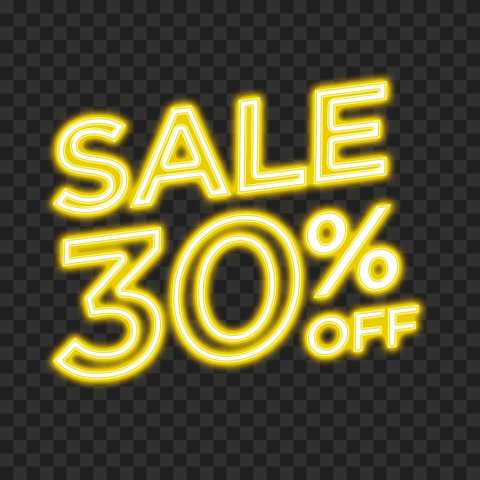 30% Off Sale Yellow Neon Sign FREE PNG | Citypng