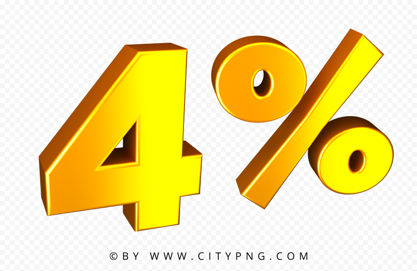4% Four Percent Yellow Orange Text Image PNG | Citypng