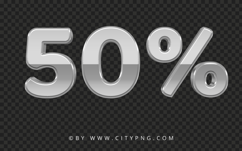50% Percent Silver Text Number FREE PNG | Citypng