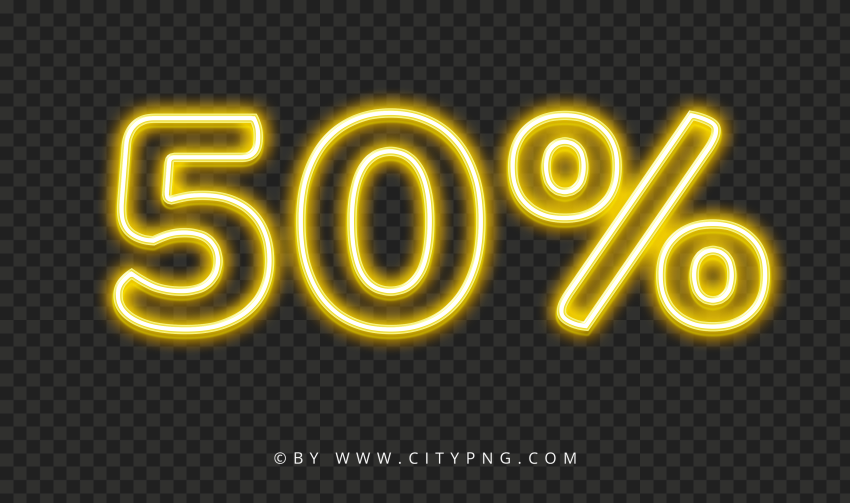 50% Percent Yellow Glowing Neon Image PNG | Citypng