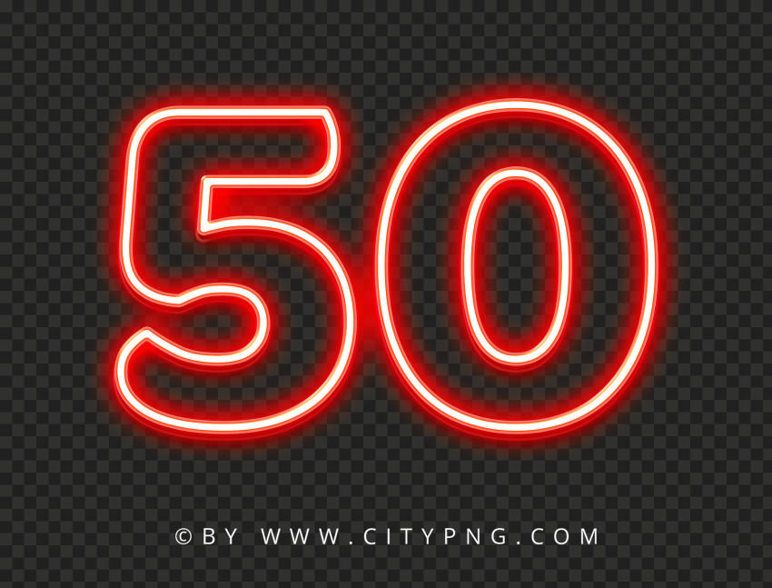 50 Text Number Red Neon Light HD PNG | Citypng