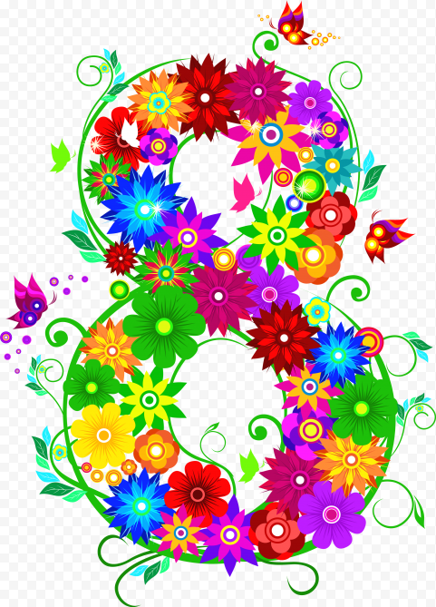 8 Number Vector Colorful Flowers Art Graphic | Citypng
