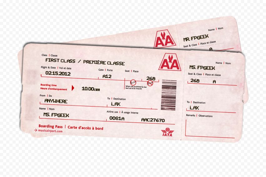 American Airlines First Class Ticket PNG Citypng