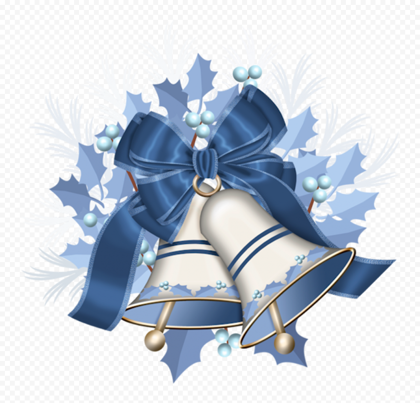 Blue Christmas Decoration Bells With Leaves HD PNG | Citypng