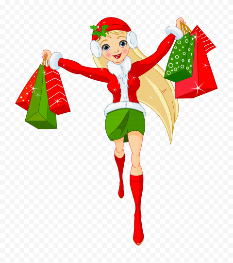 Cartoon Girl Wearing Elf Christmas Clothes Holding A Gift | Citypng