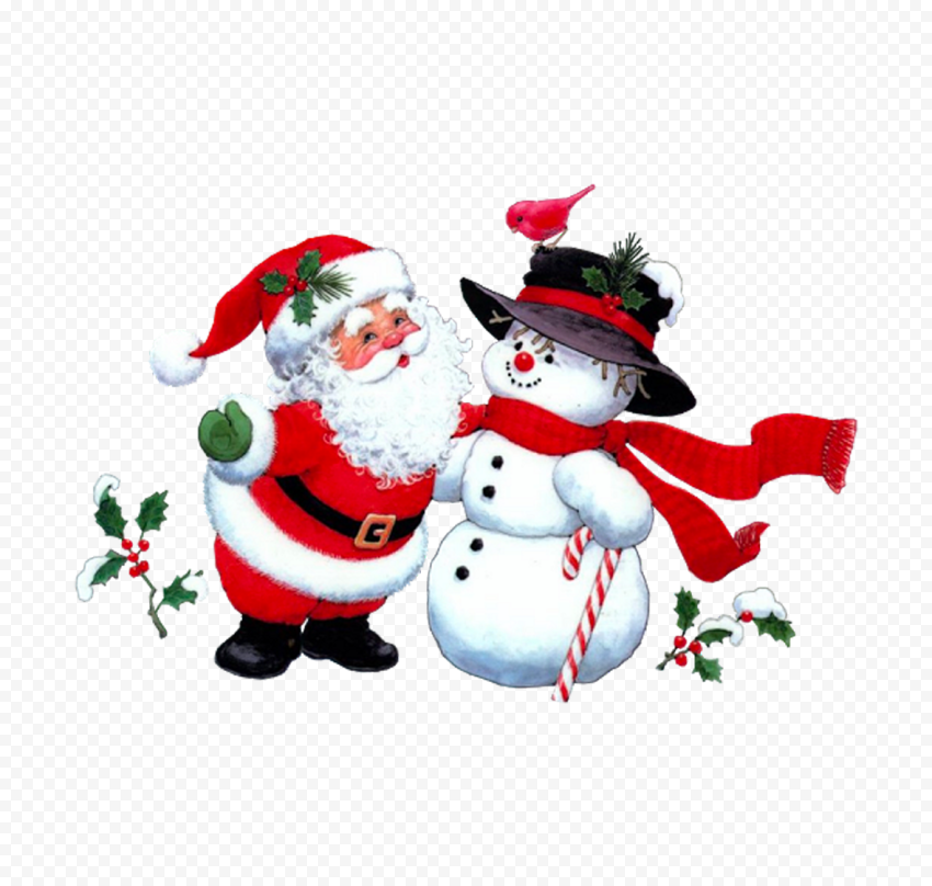 Cartoon Classic Santa Claus With Snowman PNG | Citypng
