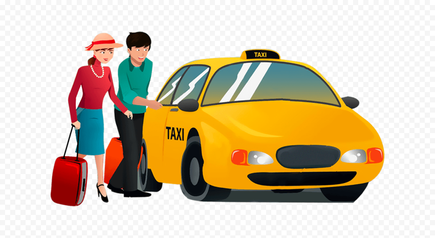 Cartoon Couple Getting Into Taxi Cab PNG | Citypng