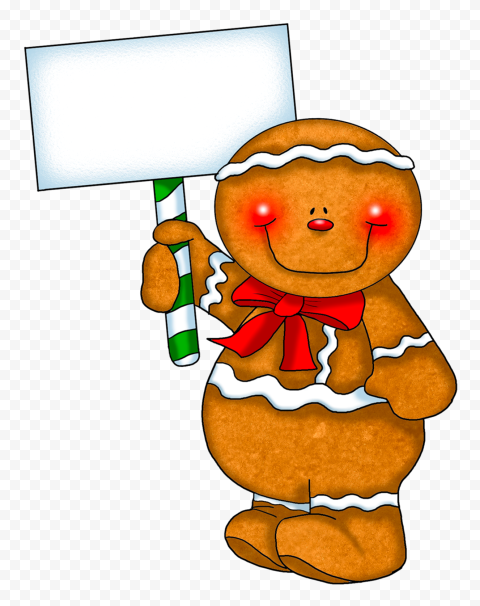 Cartoon Gingerbread Man Holding Blank Banner PNG | Citypng