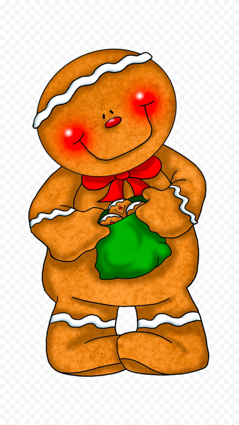 Cartoon Gingerbread Man Holding Gifts Bag PNG | Citypng