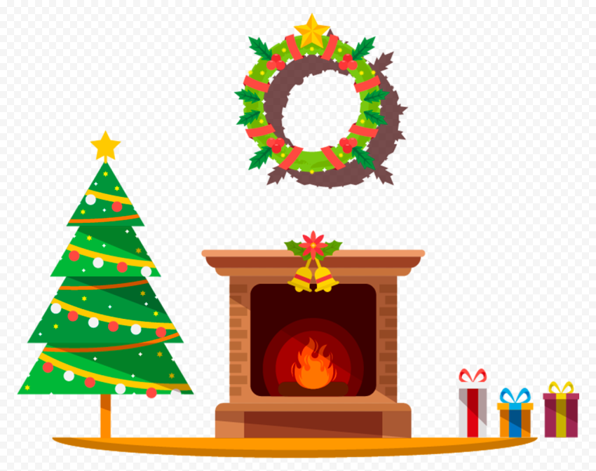 Cartoon Illustration Christmas Fireplace Scene PNG | Citypng