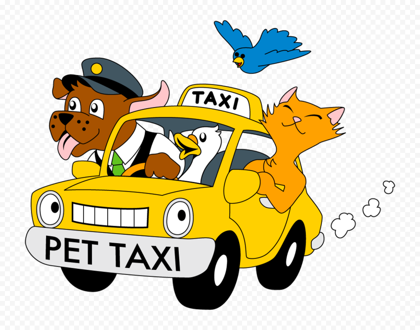 Cartoon Pet Characters Sitting In Taxi PNG IMG | Citypng