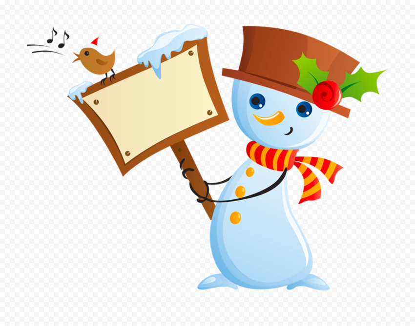 Snowman Holding Sign Clipart Png