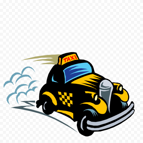 Cartoon Yellow And Black Taxi Car PNG | Citypng