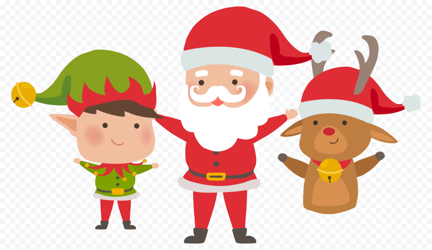 Christmas Cartoon Santa Elf And Reindeer Characters PNG | Citypng