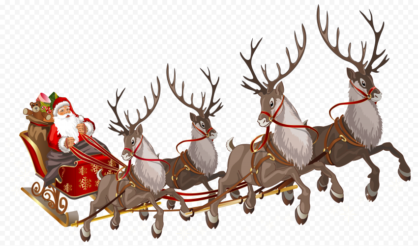 Christmas Santa Reindeer Sled Illustration FREE PNG | Citypng