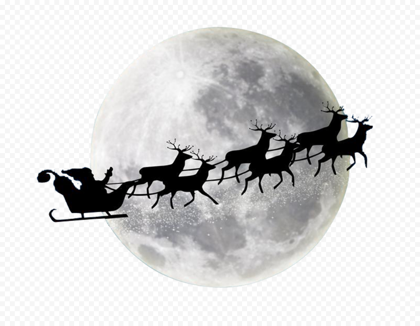 Christmas Santa Sled Sleigh Silhouette With Moon | Citypng