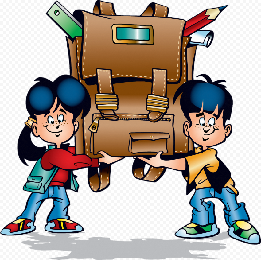 Clipart Cartoon Students With Bag Supplies HD PNG | Citypng