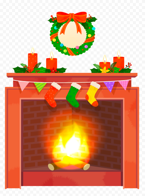 Clipart Christmas Decorated Fireplace Image PNG | Citypng