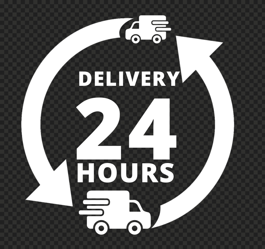 Delivery 24 Hours White Logo Icon Sign PNG | Citypng