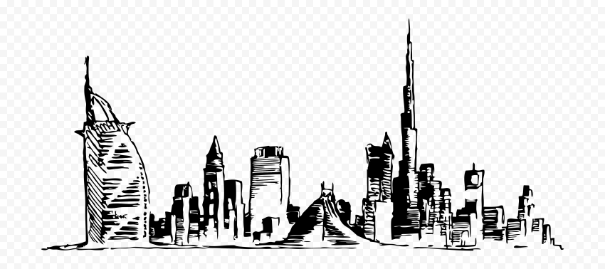 Dubai City Burj Khalifa Black Sketch Silhouette PNG | Citypng