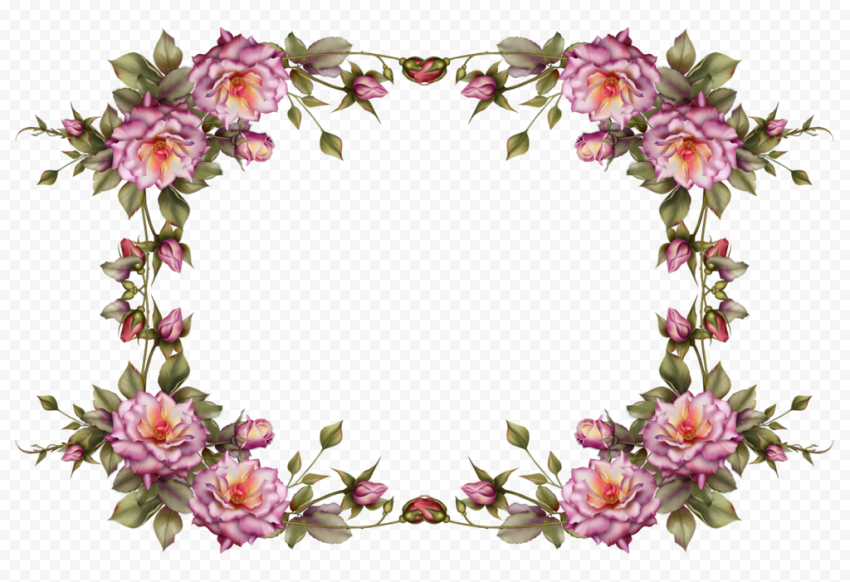HD Pink Roses Flowers Border Frame PNG | Citypng