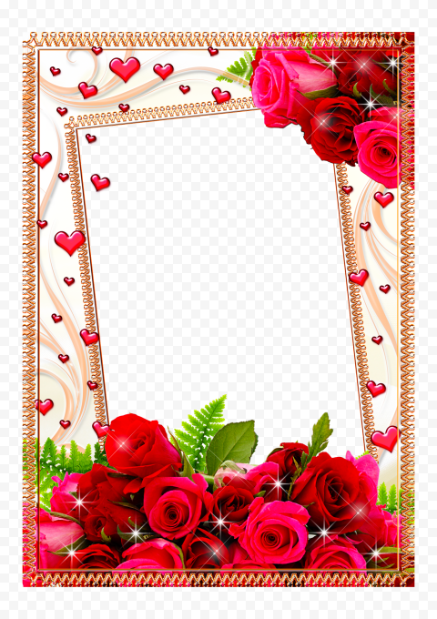 Floral Red Roses Flowers Vertical Photo Frame PNG | Citypng