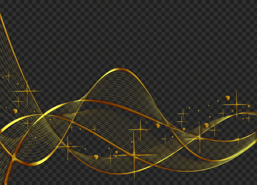 Gold Curved Lines With Stars Abstract PNG | Citypng