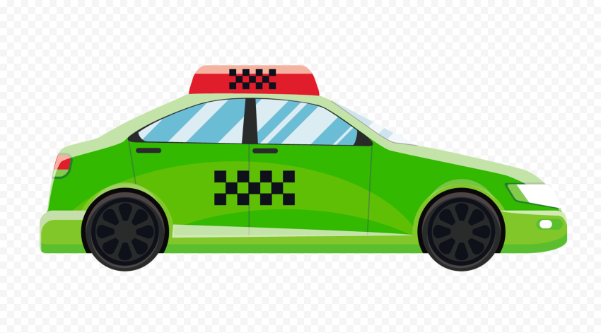 Green Cartoon Cab Taxi Side View PNG | Citypng