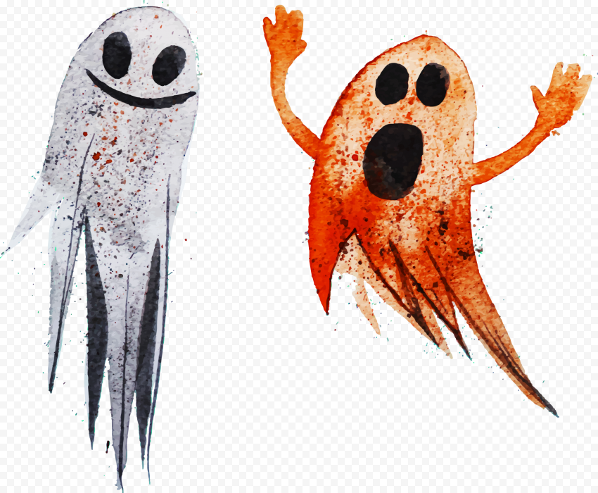 Halloween Two Flying Watercolor Ghosts PNG Image | Citypng