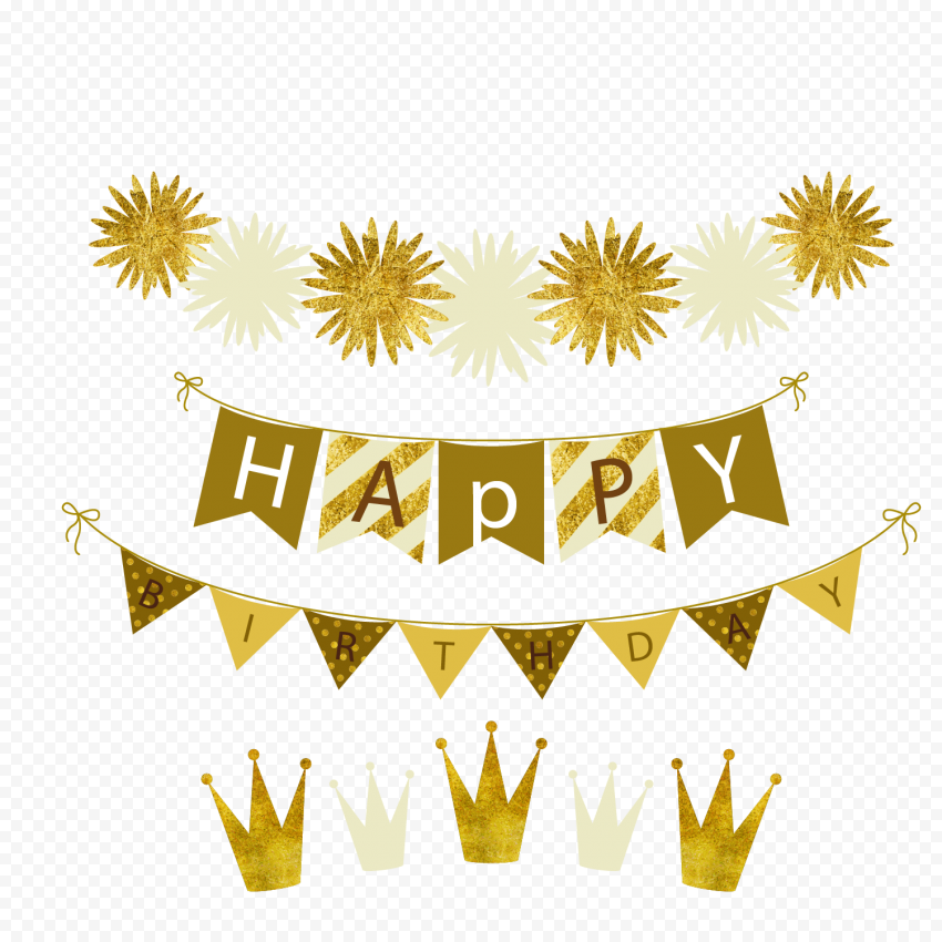 Happy Birthday Buntings Yellow & Beige Illustration | Citypng