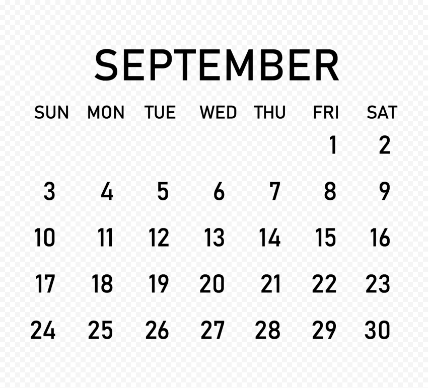 HD 2023 September Black Calendar PNG | Citypng