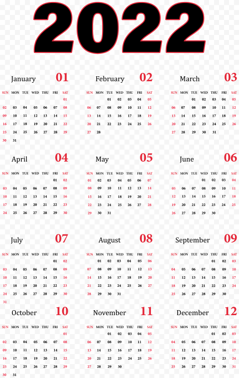 HD Black & Red 2022 Calendar PNG | Citypng