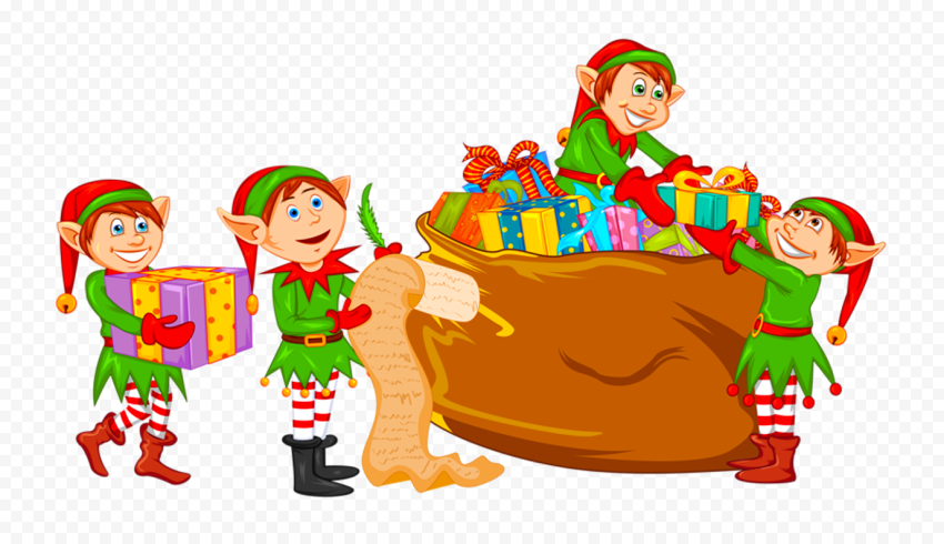 HD Cartoon Elves Preparing Christmas Gifts PNG | Citypng