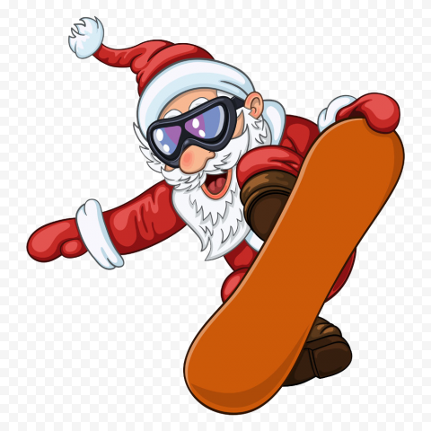 HD Cartoon Santa Claus Snowboarding Skiing PNG | Citypng